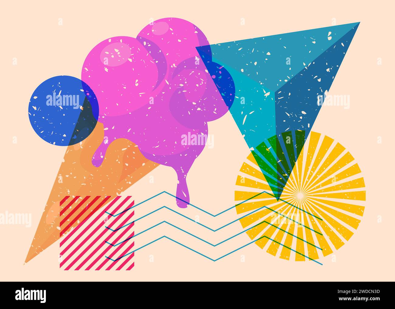 Risograph Ice Cream with geometric shapes. Objects in trendy riso graph ...