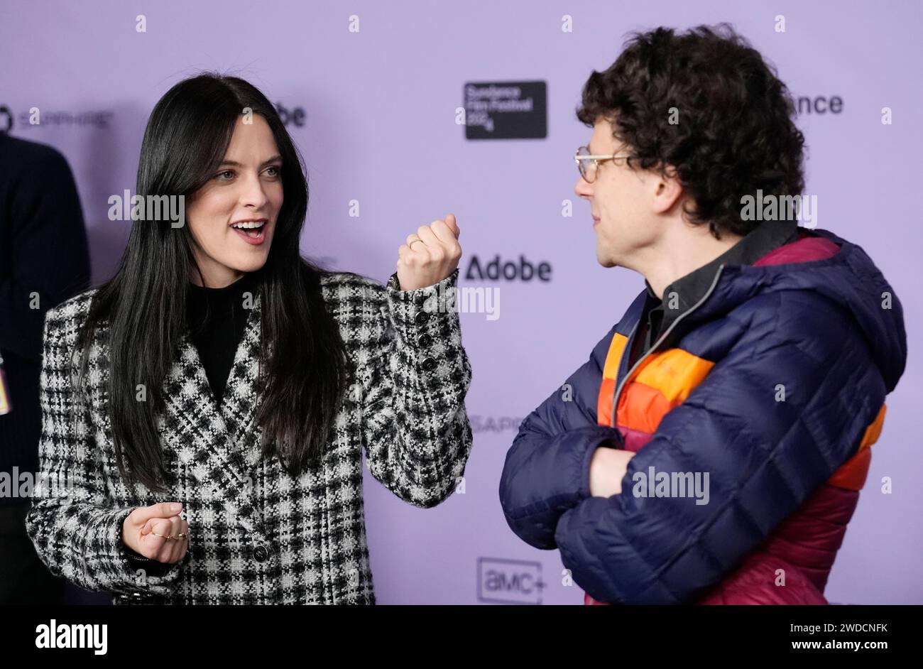 Riley Keough, left, and Jesse Eisenberg, cast members in "Sasquatch ...