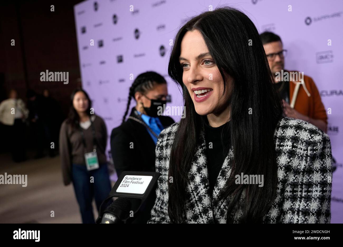 Riley Keough, a cast member in "Sasquatch Sunset," is interviewed at ...