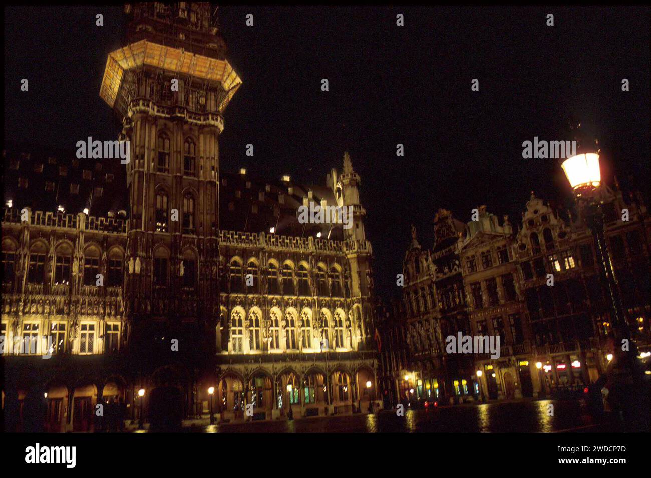 Town Hall at night, Grand Square, taken in 1989, Brussels, Belgium ...