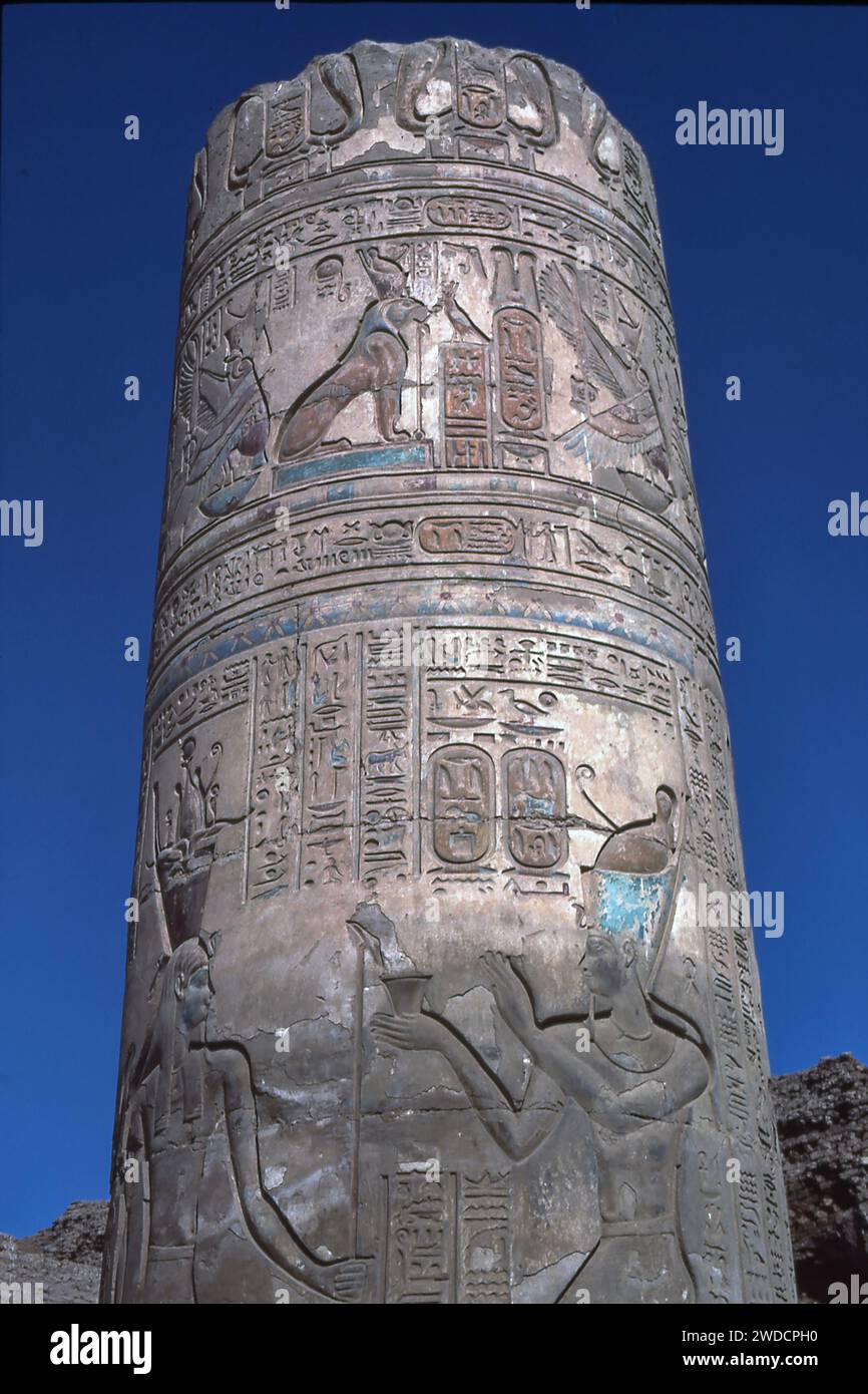 Colourful pillar, taken in 1990, Kom Ombo, Nile Valley, Egypt Stock ...