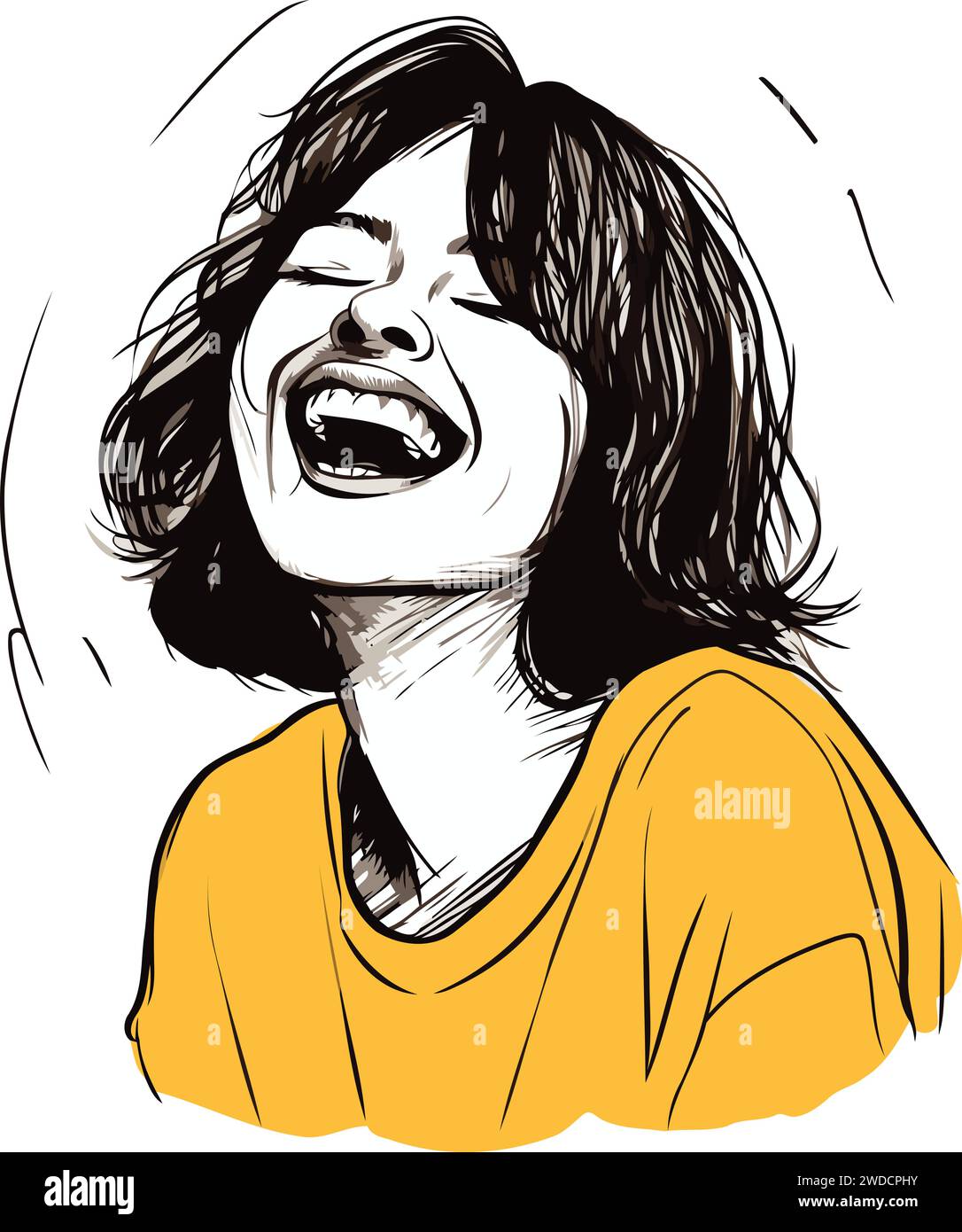 Vector hand drawn illustration of a young woman laughing. Isolated on ...