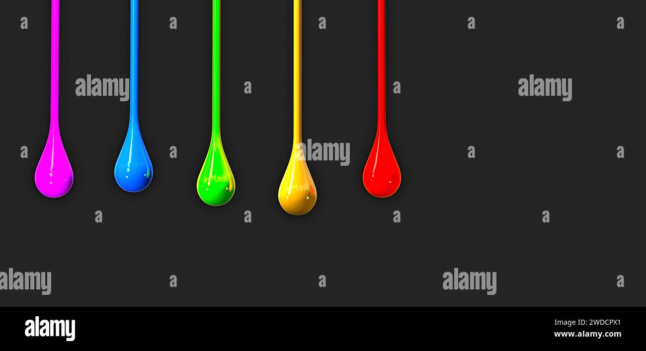 Drops of paints dripping down, illustration Stock Photo - Alamy