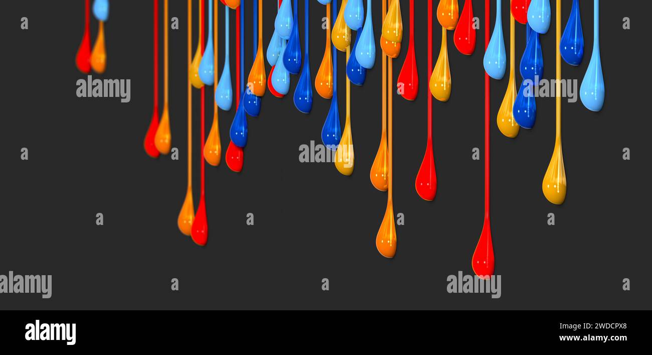 Drops of paints dripping down, illustration Stock Photo - Alamy