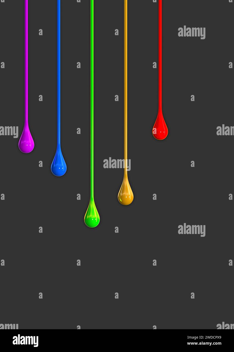 Drops of paints dripping down, illustration Stock Photo - Alamy