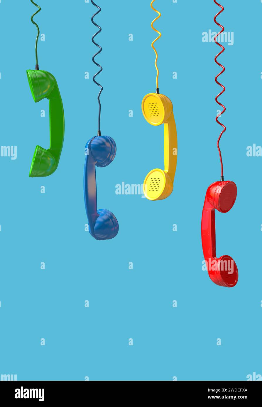 Different coloured telephone receivers, illustration Stock Photo - Alamy
