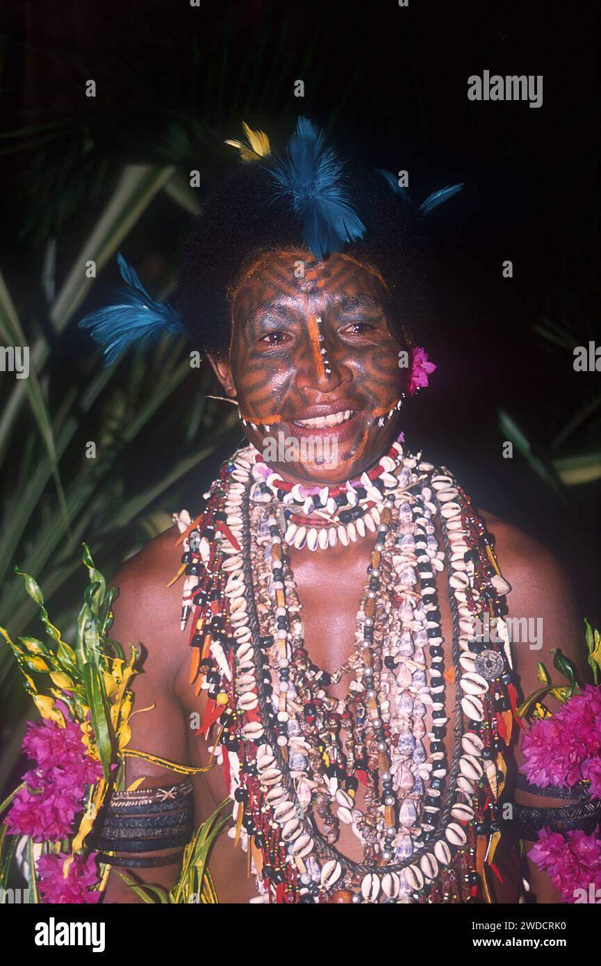 Woman with tattooed face and in traditional dress, taken in 2003, Tufi ...