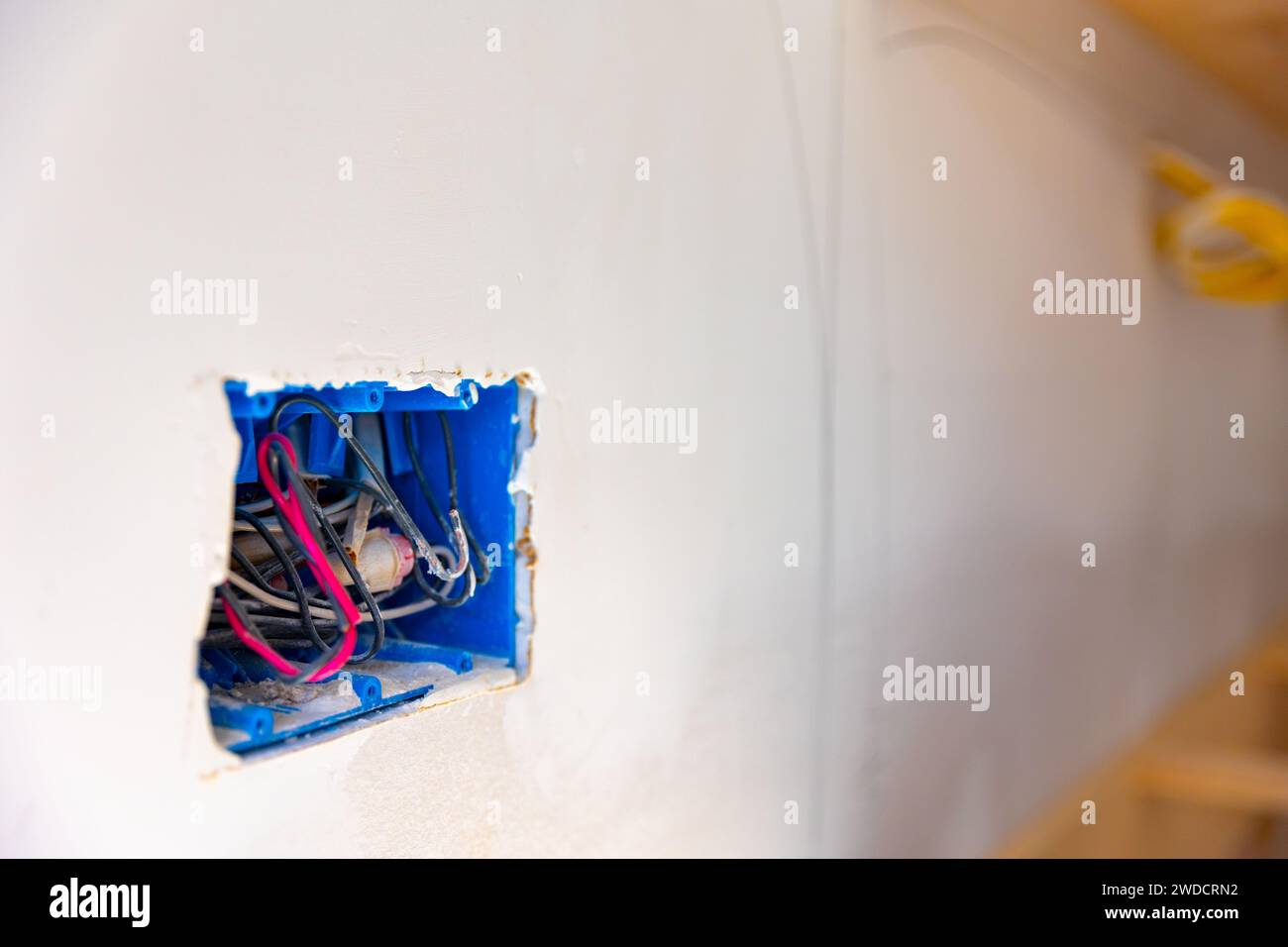 Electrical wiring box in new home construction with copy space Stock ...