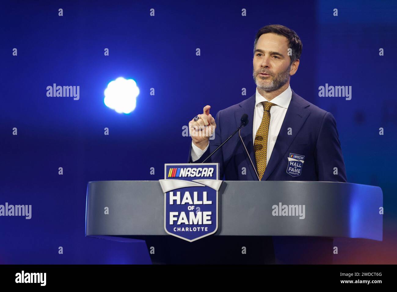 Jimmie Johnson speaks at his induction into the NASCAR Hall of Fame in ...