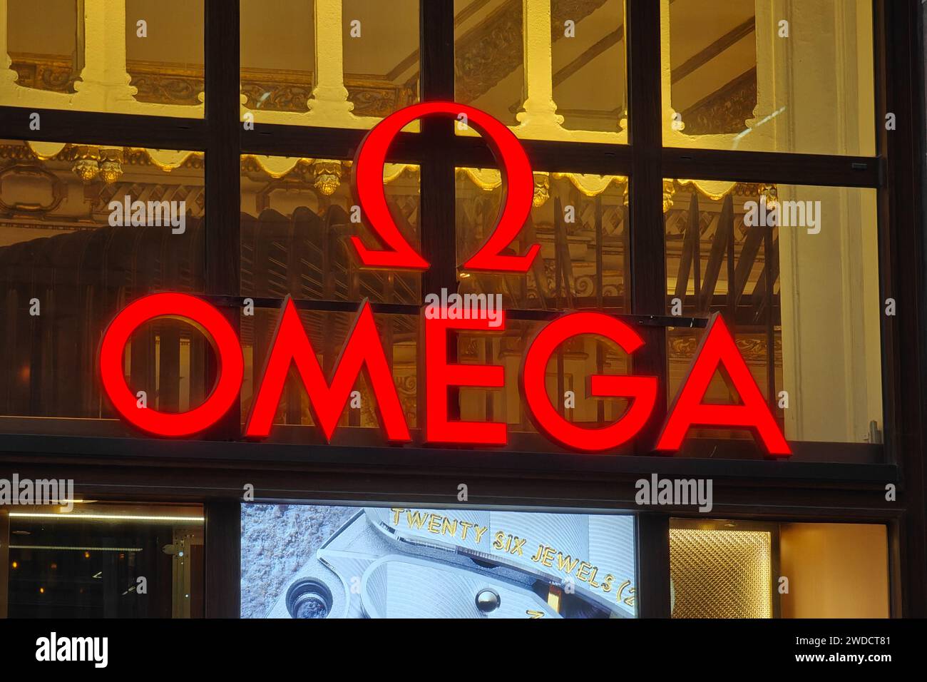 SHANGHAI, CHINA - JANUARY 19, 2024 - The LED screen outside the OMEGA ...