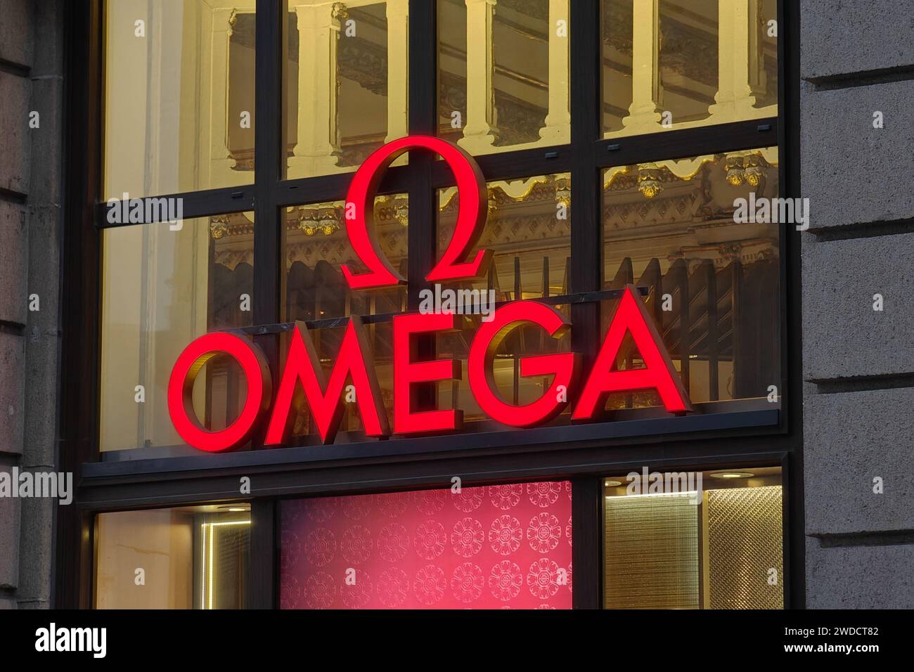 SHANGHAI, CHINA - JANUARY 19, 2024 - The LED screen outside the OMEGA ...