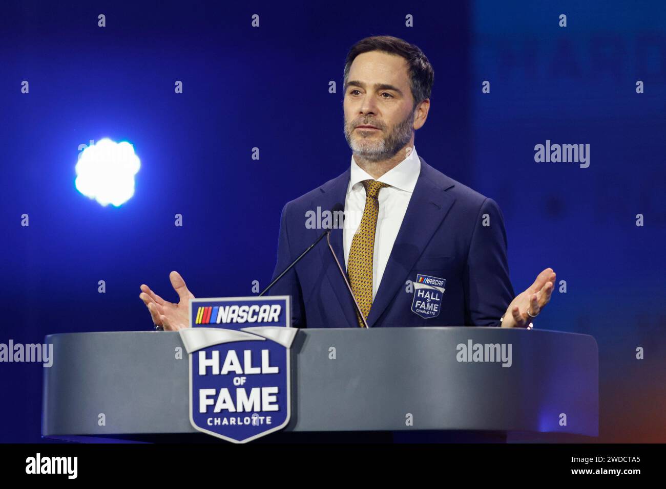 Jimmie Johnson speaks at his induction into the NASCAR Hall of Fame in ...