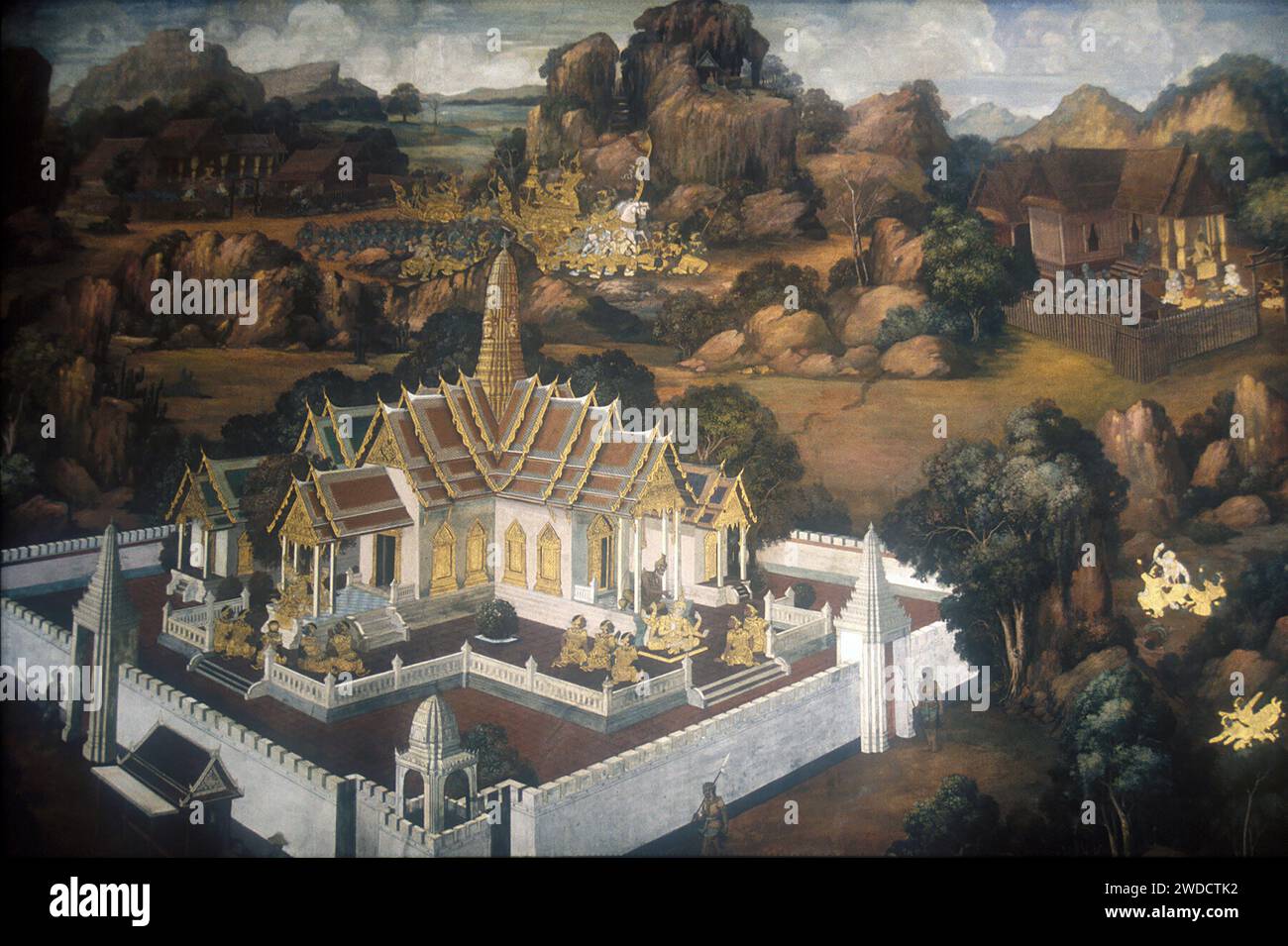 Mural of battle scenes from Ramakien epic, taken in 2001, Wat Phra Kaew ...