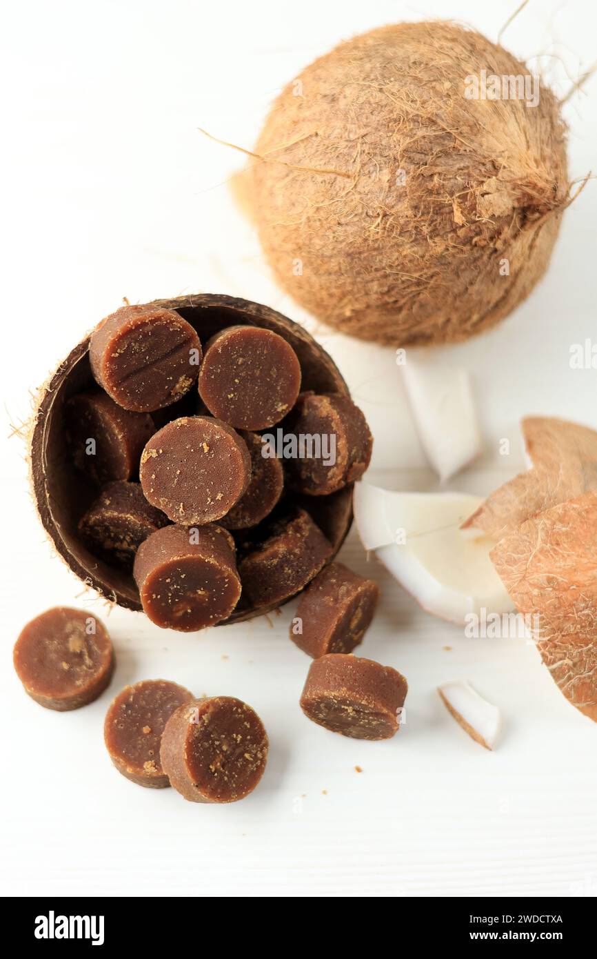 Top View Organic Coconut Brown Palm Sugar or Gula Malacca Kelapa on ...
