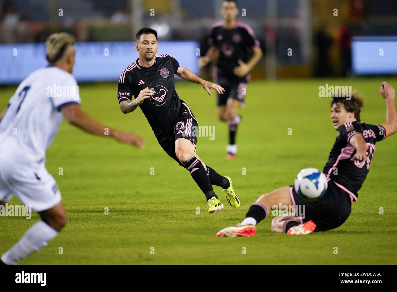 Inter Miami's Lionel Messi, center, and Benjamin Cremaschi, right, go ...