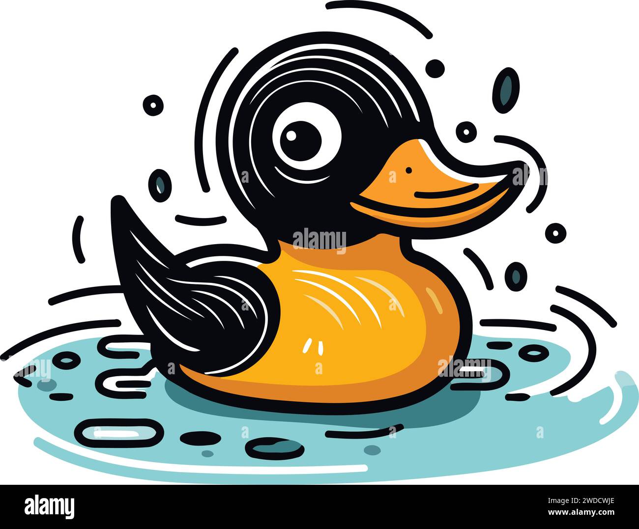 Duck swimming in the water. Cute cartoon vector illustration Stock ...