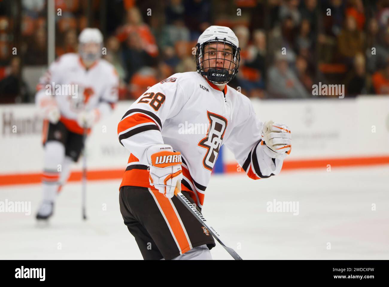 Bowling Green forward Jaden Grant (28) skates against the Minnesota St ...