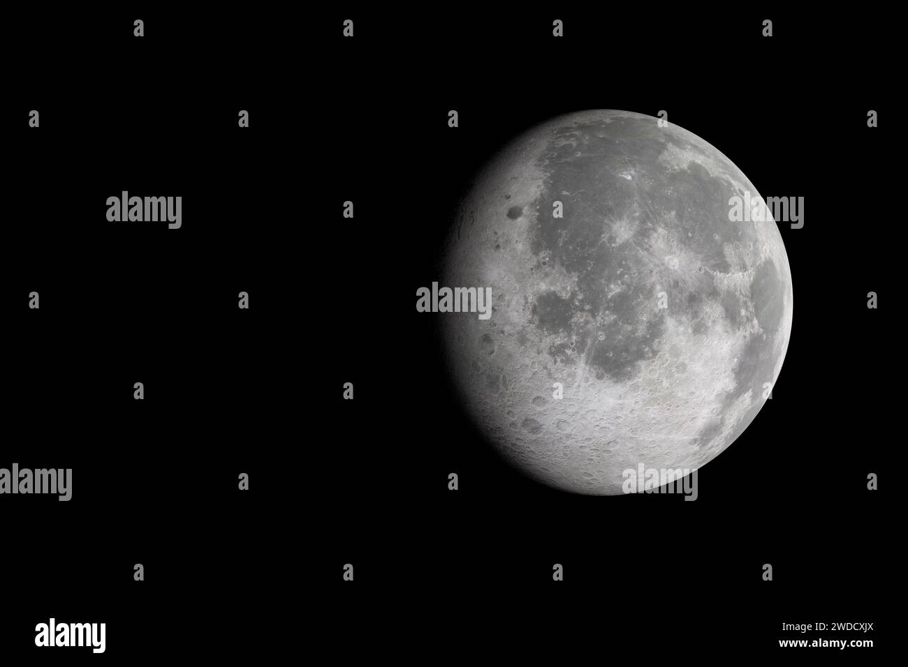 Isolated glowing moon on black background. Shadow passes across the ...