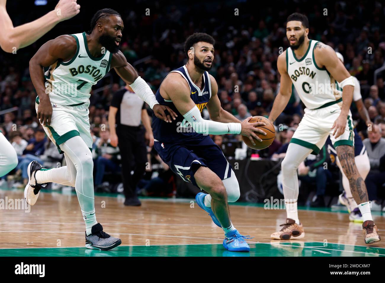 Denver Nuggets' Jamal Murray drives for the basket between Boston ...