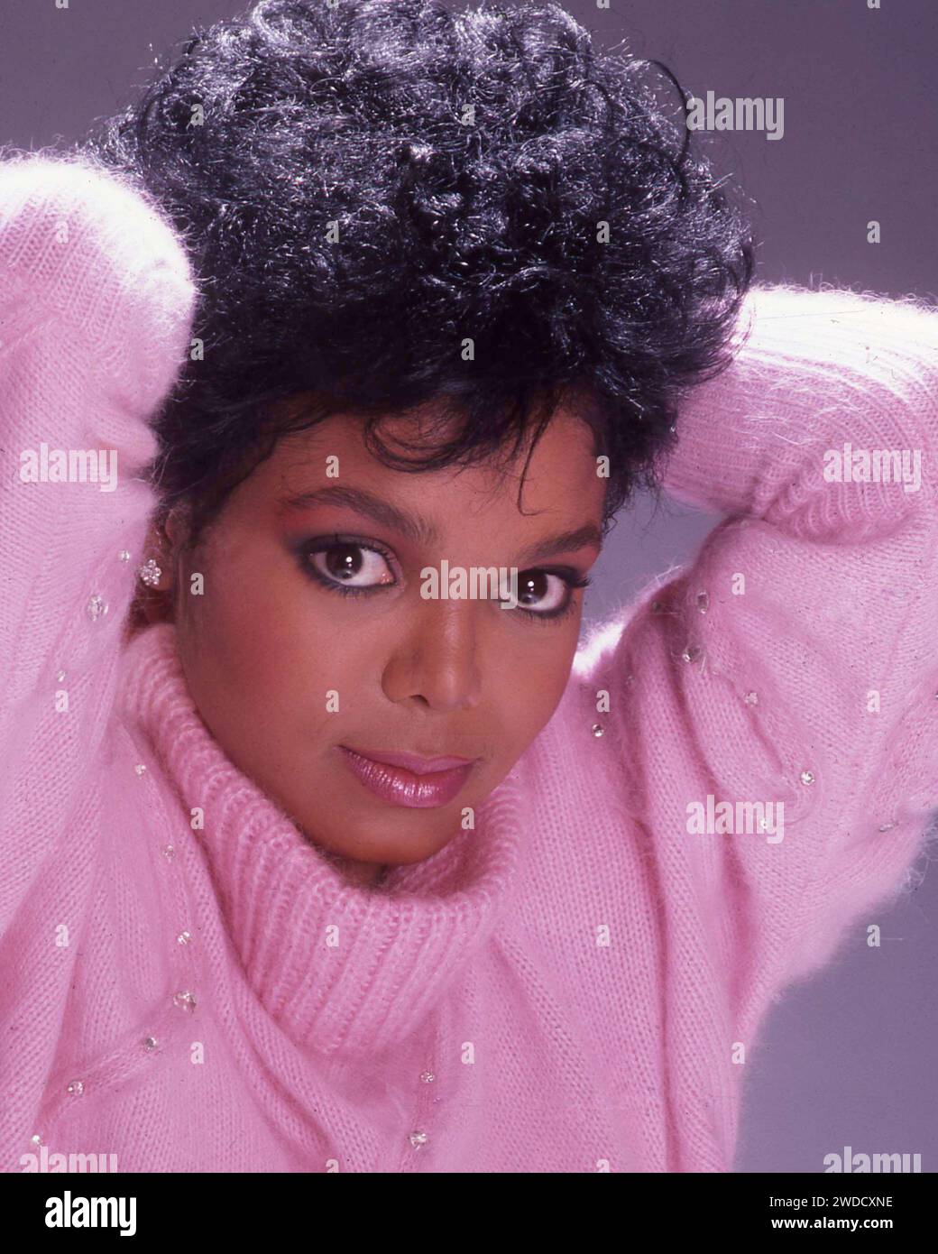 Janet Jackson poses for a portrait in 1986 in Los Angeles, California ...