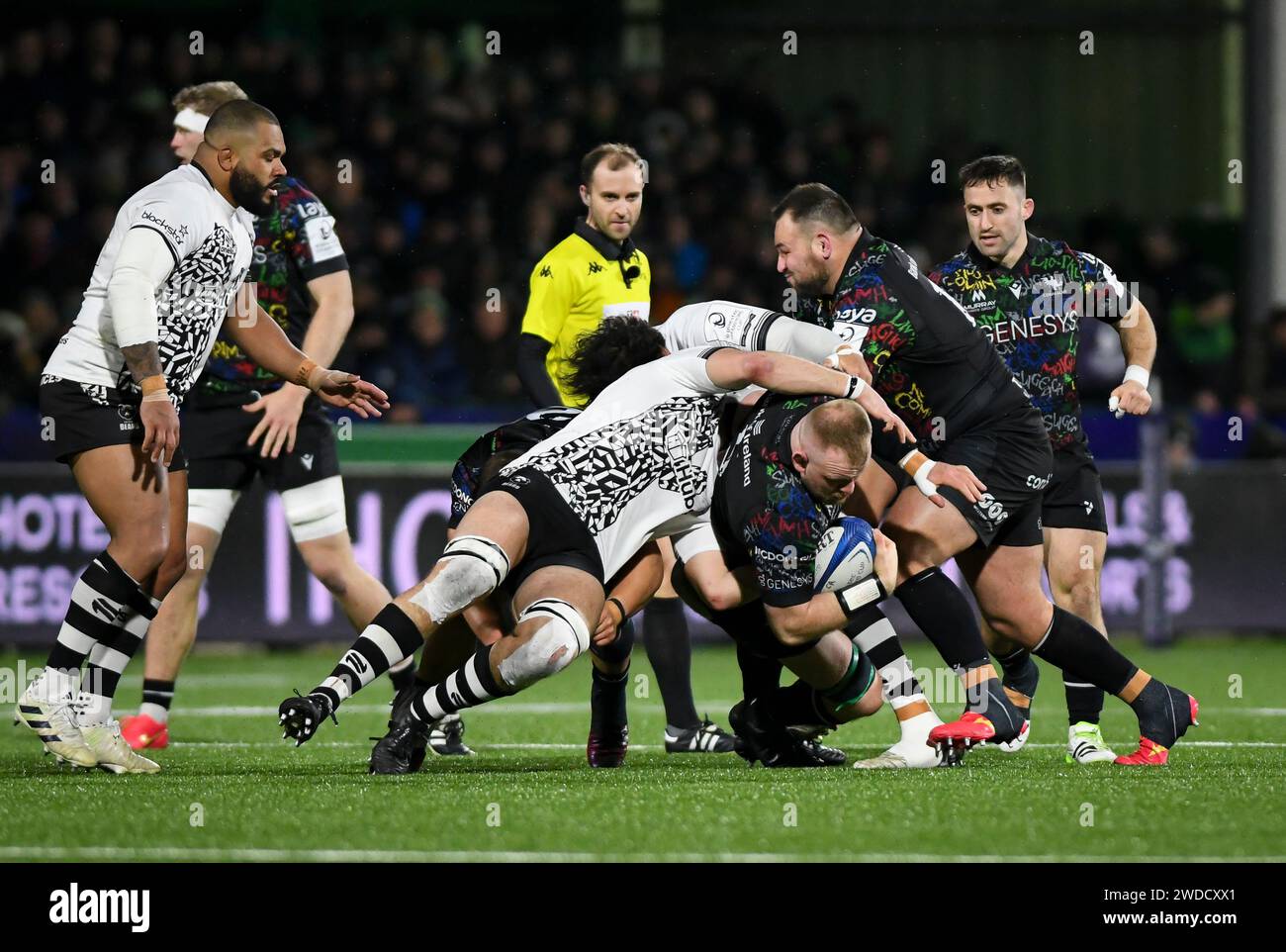Galway, Ireland. 19th Jan, 2024. Joe Joyce of Connacht is tacked during ...