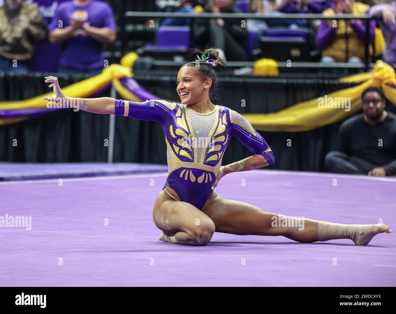 Baton Rouge, LA, USA. 19th Jan, 2024. LSU's Haleigh Bryant performs her floor routine during the ...