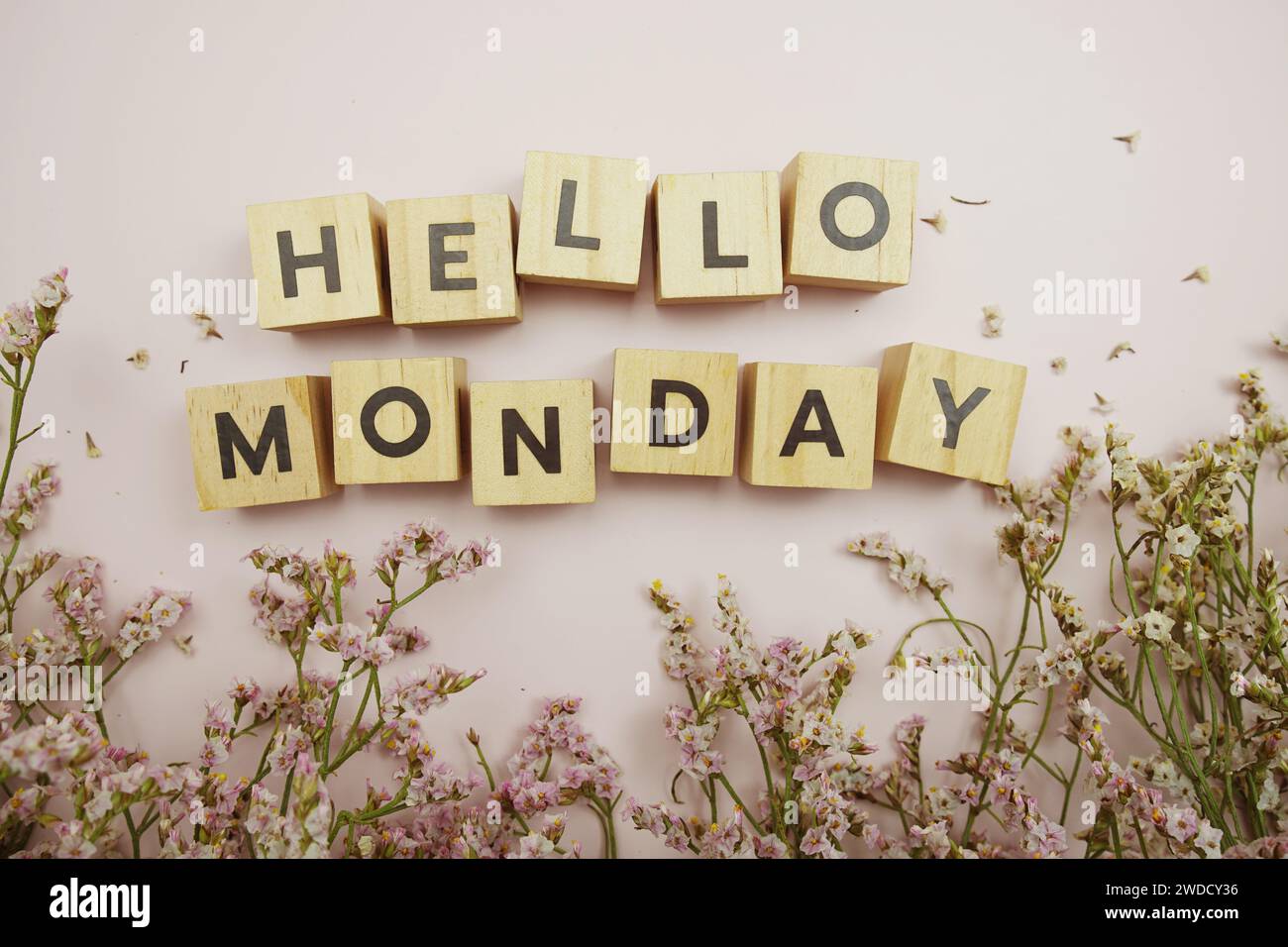 Hello Monday alphabet letter on pink background Stock Photo - Alamy