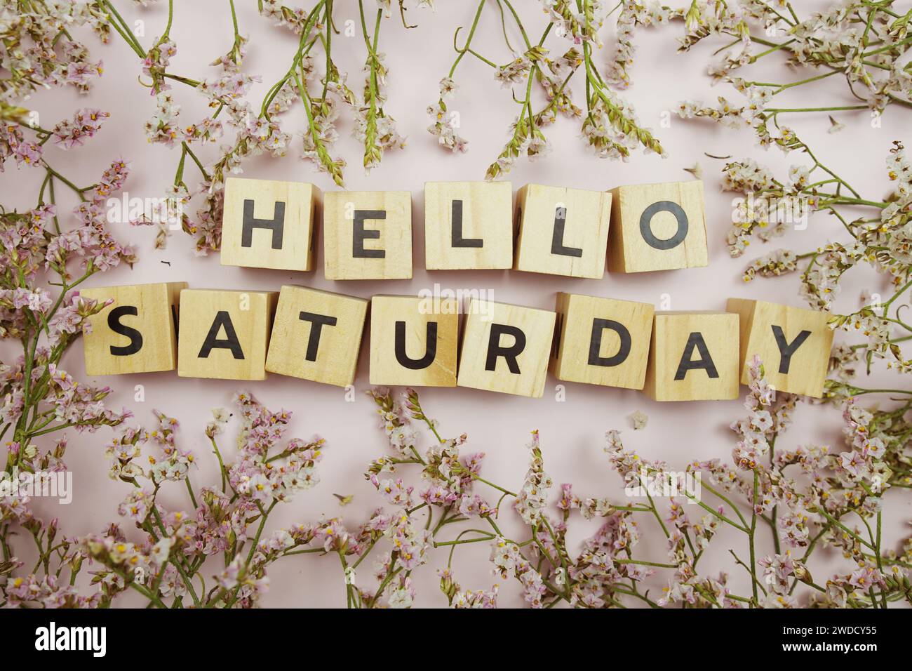 Hello Saturday alphabet letter on pink background Stock Photo - Alamy