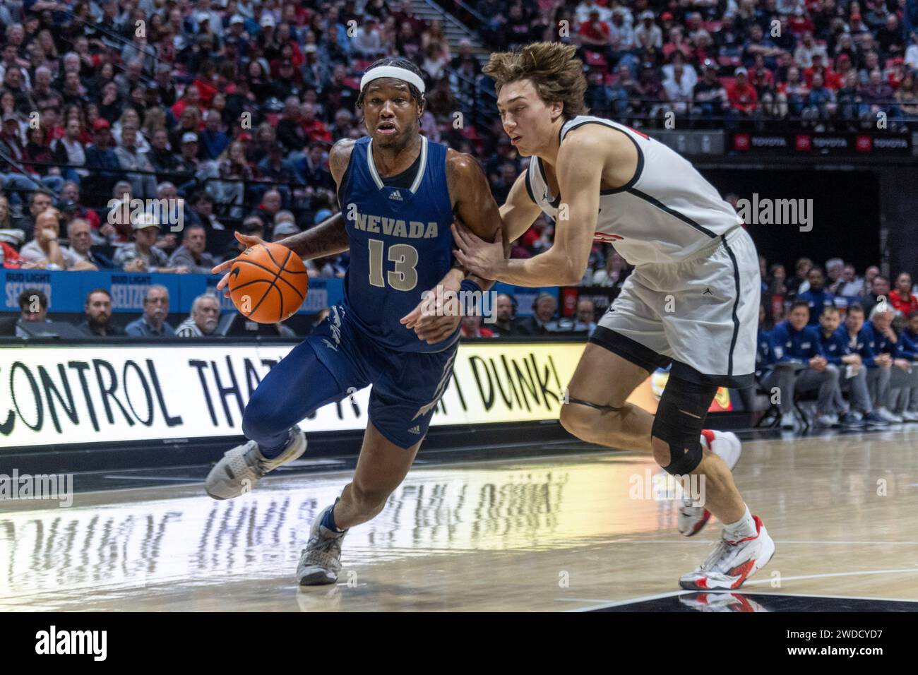 SAN DIEGO, CA - JANUARY 17: Nevada guard Kenan Blackshear (13) dribbles ...