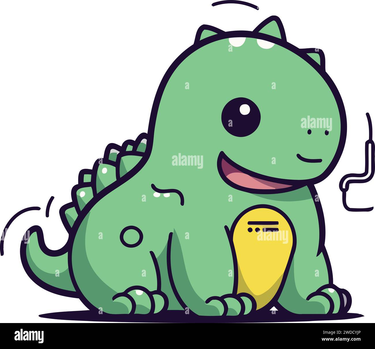 Cute green dinosaur cartoon character. Vector illustration in flat ...