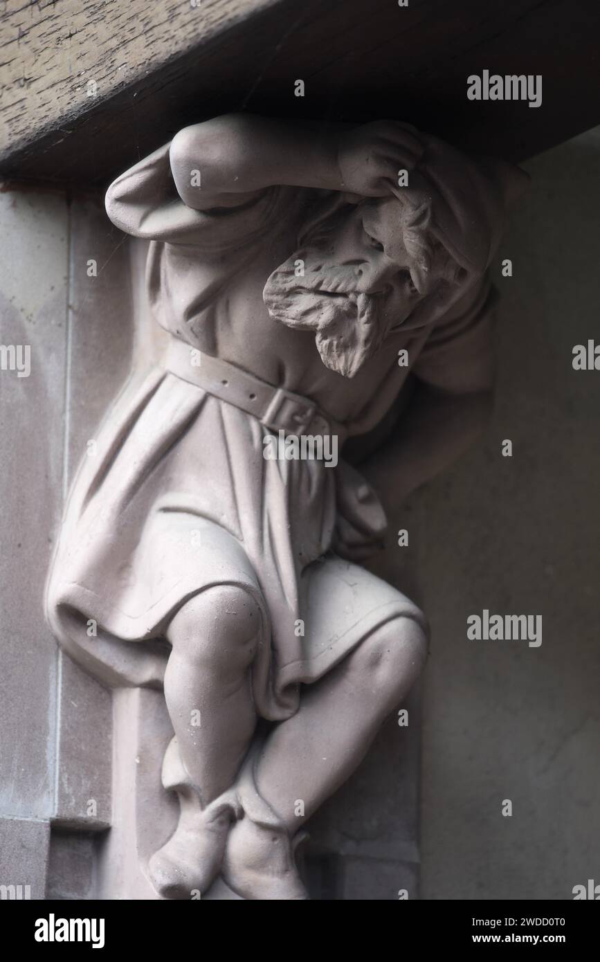 Medieval handcrafted stone corbel sculpture in Barr Alsace, France ...