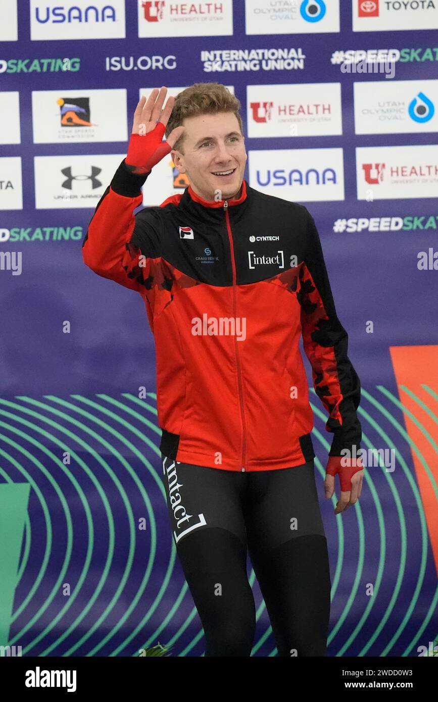 First-place finisher Canada's Connor Howe celebrates on the podium ...