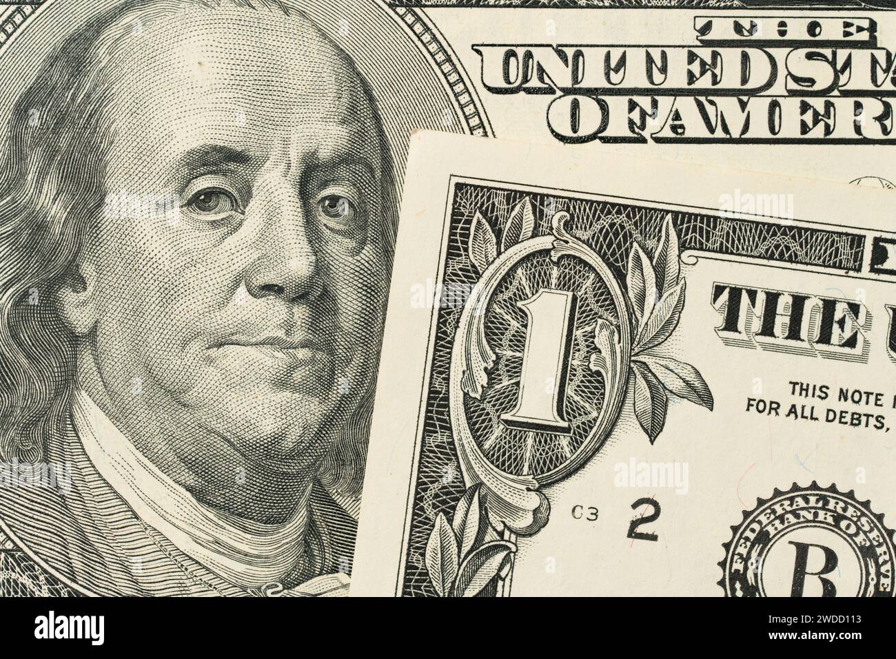 portrait of Benjamin Franklin on the one hundred dollar bill and the ...