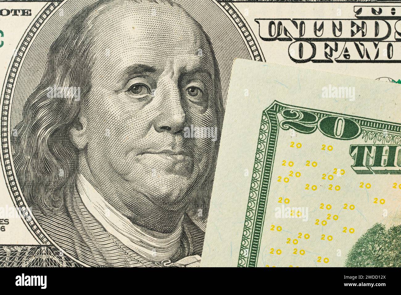 portrait of Benjamin Franklin on the one hundred dollar bill and the ...