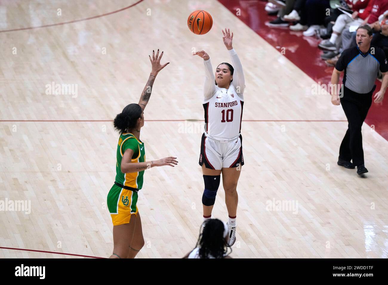 Stanford guard Talana Lepolo (10) takes a 3-point shot over Oregon ...