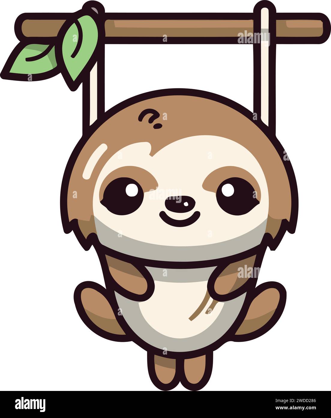 Cute cartoon sloth hanging on a rope. Vector illustration Stock Vector ...