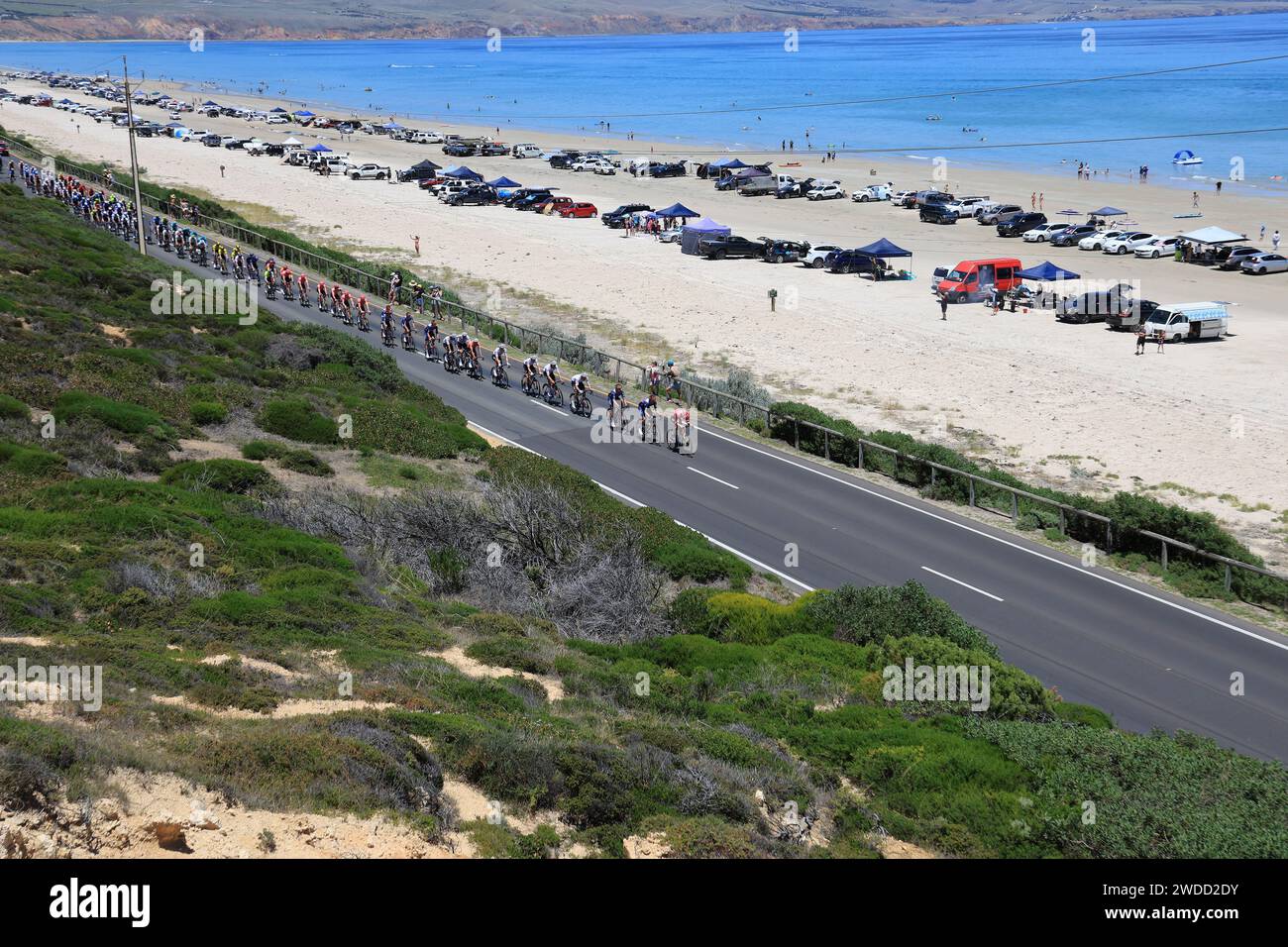Riders competing along the Esplanade at Aldinga in stage 5 of the 2024 ...