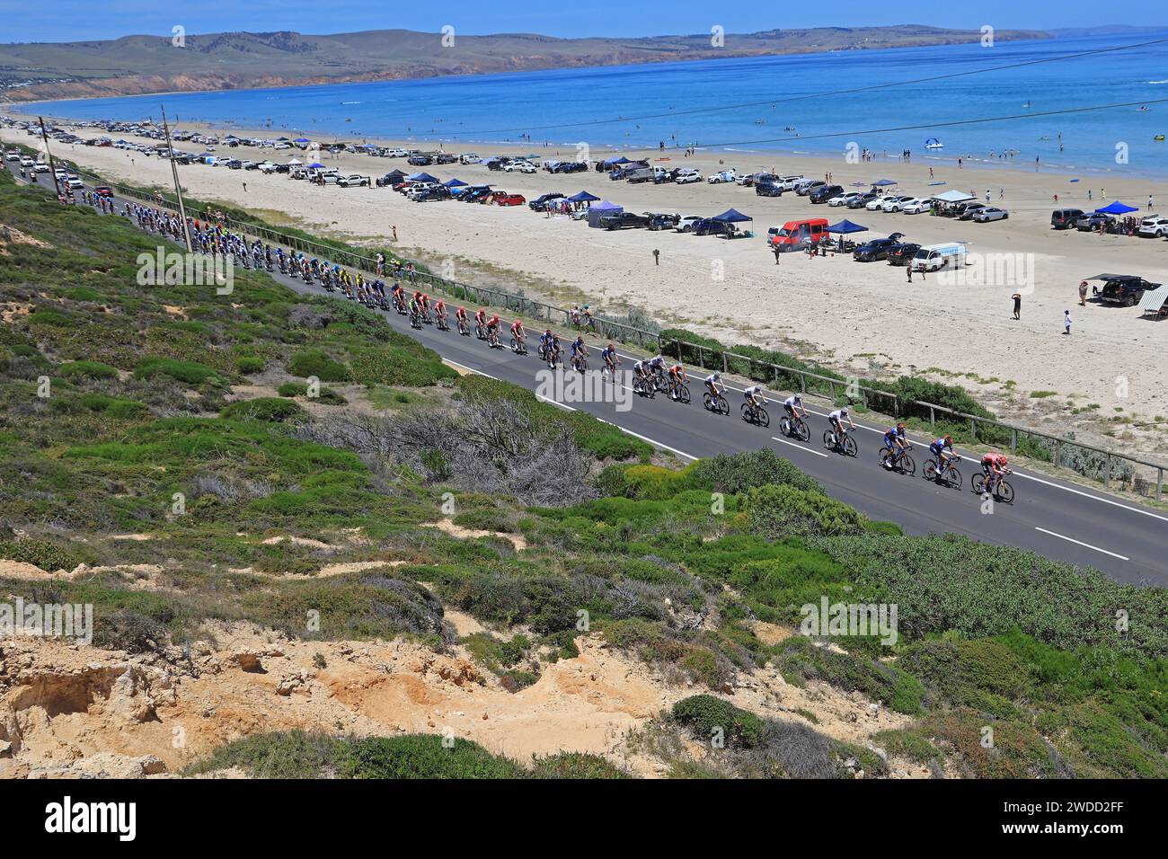Riders competing along the Esplanade at Aldinga in stage 5 of the 2024 ...