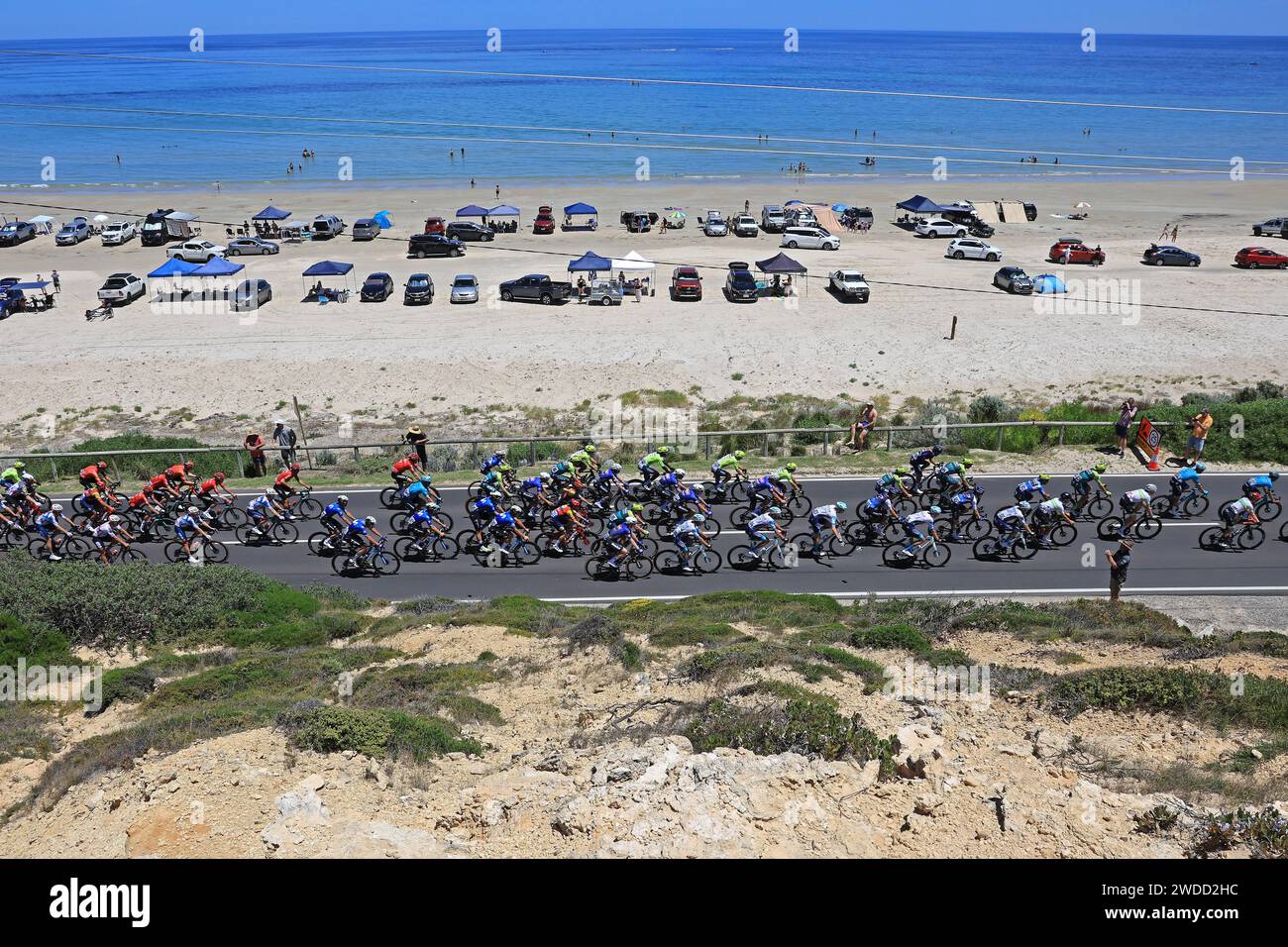 Riders competing along the Esplanade at Aldinga in stage 5 of the 2024 ...