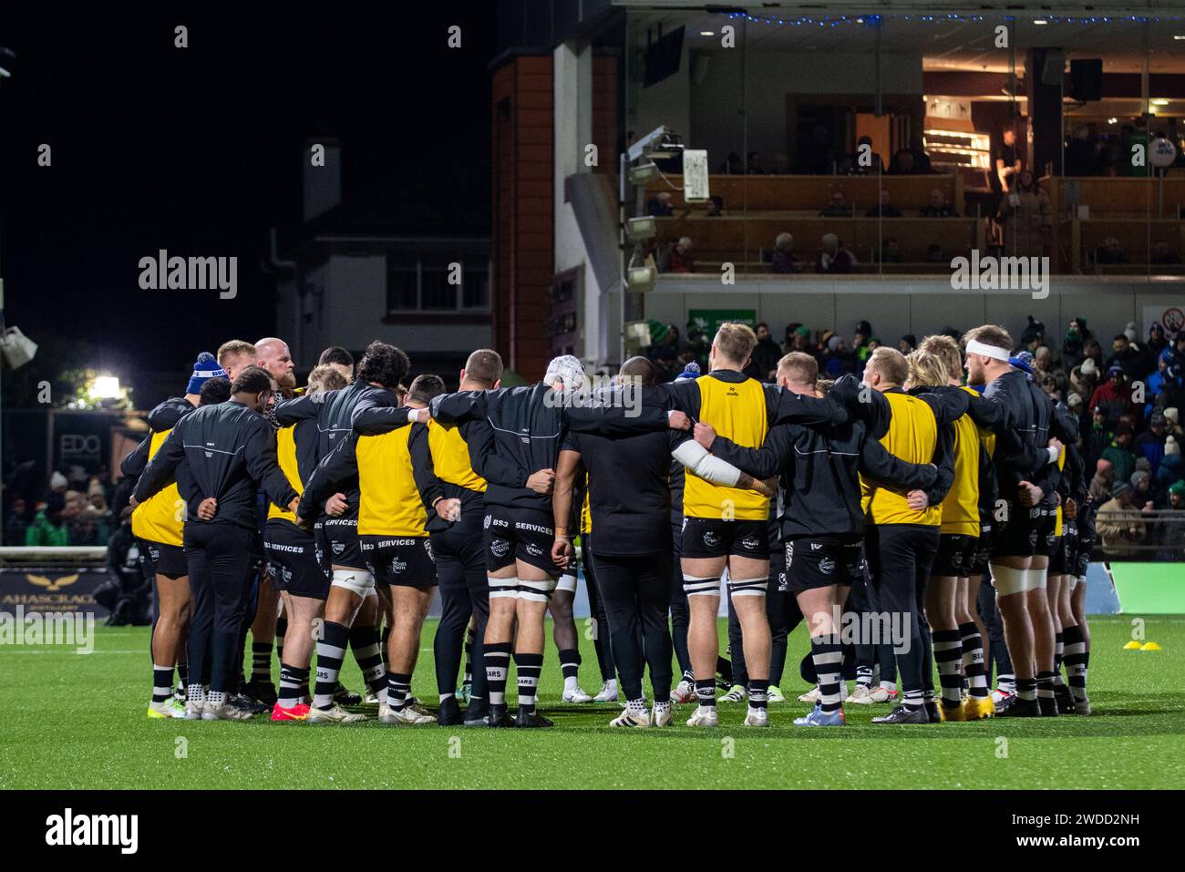 Galway, Ireland. 20th Jan, 2024. The Bristol Bears players in a huddle ...