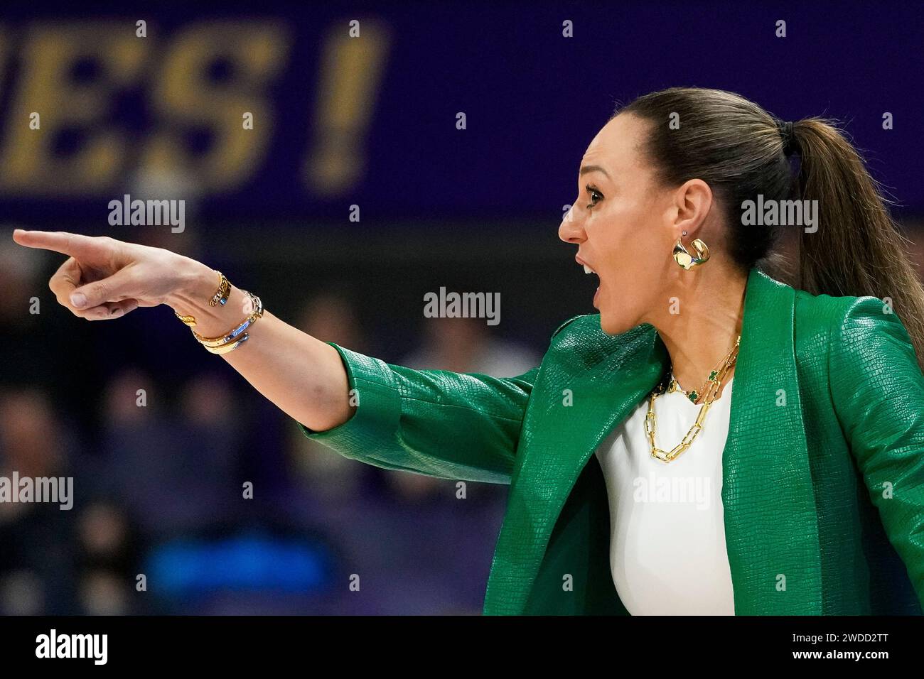 Arizona coach Adia Barnes points from the sideline during the second ...