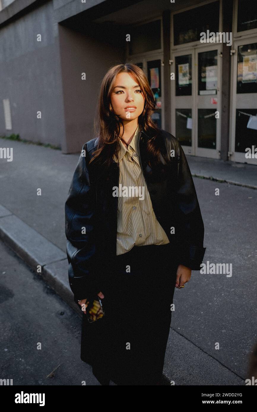 Paris, France. 19th Jan, 2024. Street style, Clara Kong Vila arriving ...