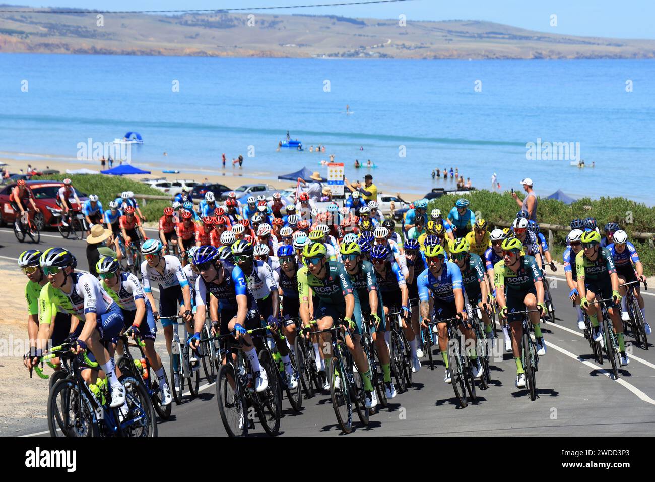 Riders competing along the Esplanade at Aldinga in stage 5 of the 2024 ...