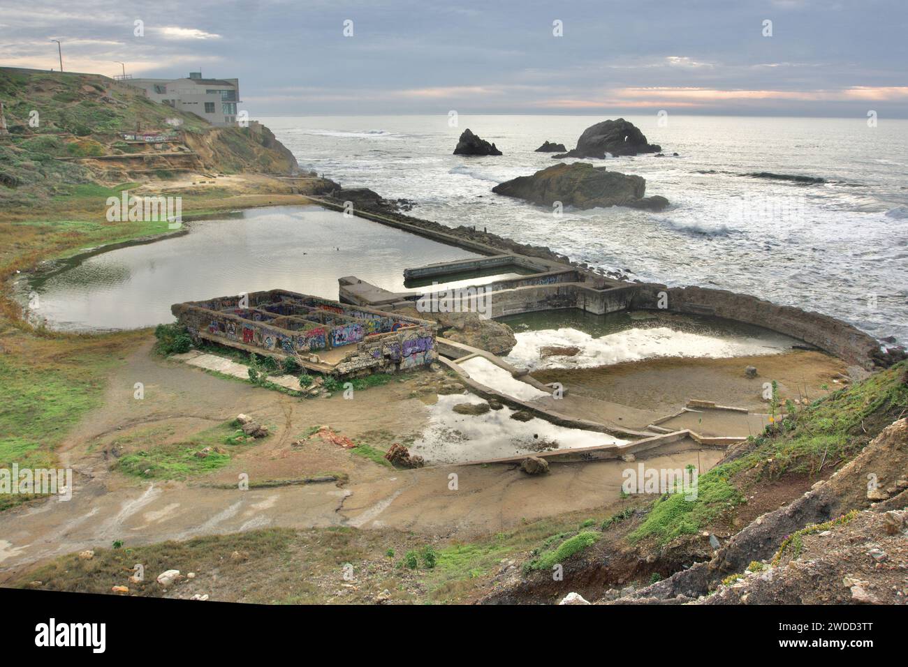 Cliff House and Sutro Baths historic ruins at Lands End at the edge of ...