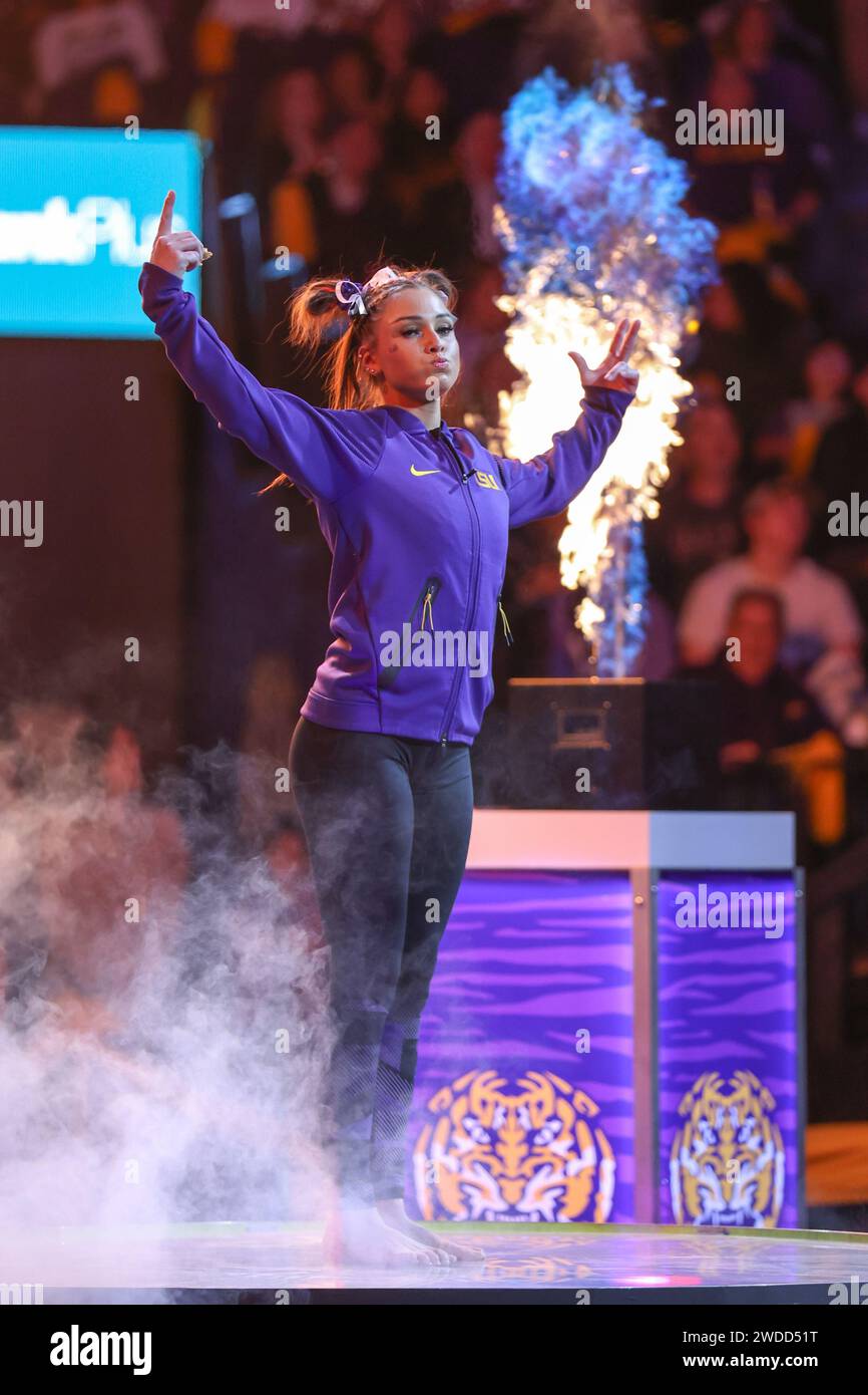 Baton Rouge, LA, USA. 19th Jan, 2024. LSU's KJ Johnson is introduced to ...