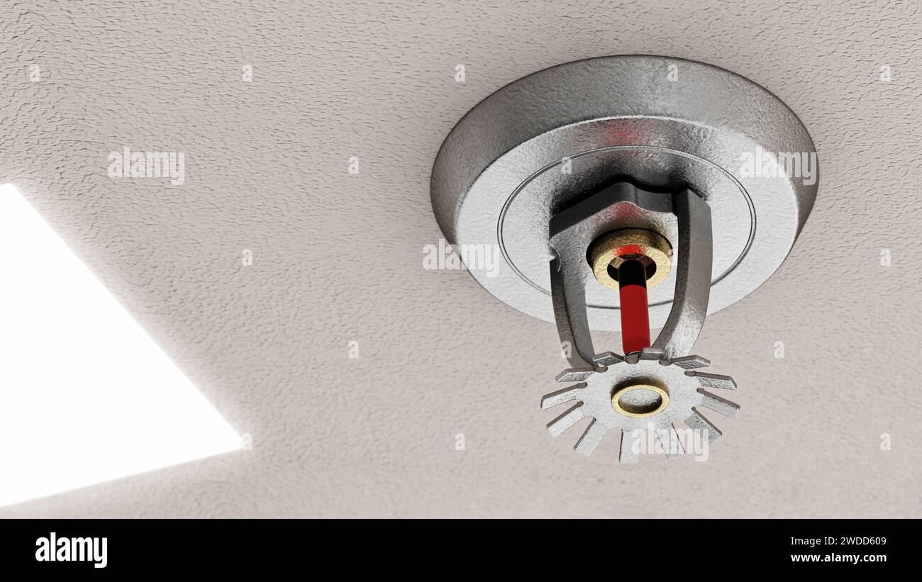 Fire sprinkler on the ceiling. 3D illustration Stock Photo - Alamy