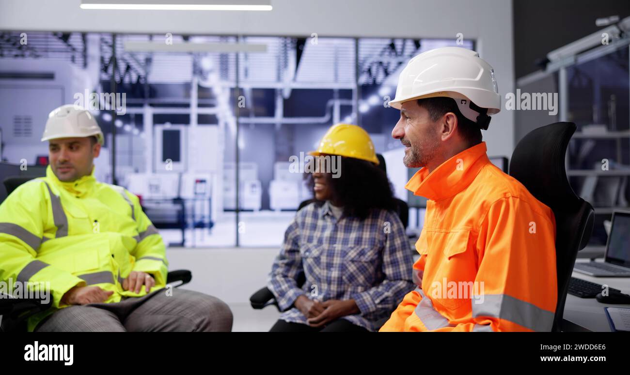 Industry People Meeting At Factory. Engineering Occupation And ...