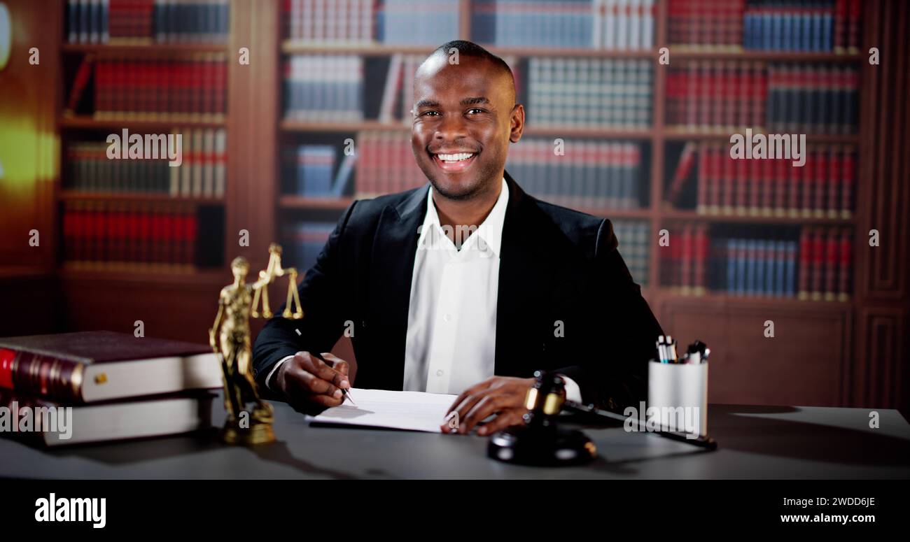 Attorney With Law Document At Desk. Justice Court Stock Photo - Alamy