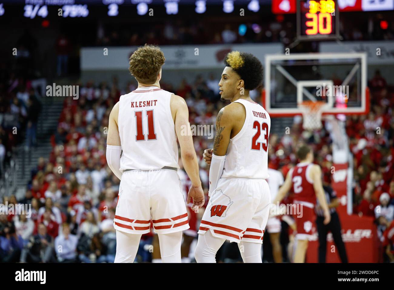 Madison, WI, USA. 19th Jan, 2024. Wisconsin Badgers guard Max Klesmit ...