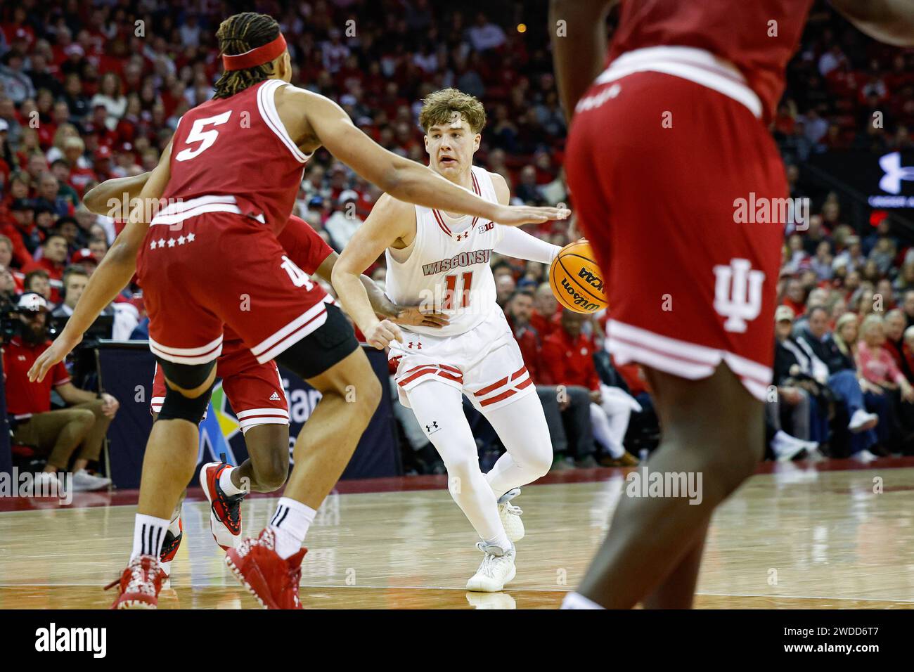 Madison, WI, USA. 19th Jan, 2024. Wisconsin Badgers guard Max Klesmit ...